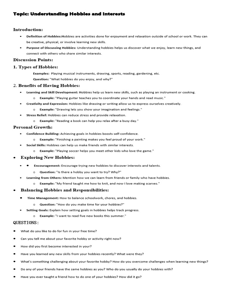 Hobbies and Interest | PDF