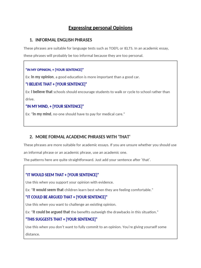 Unit 3 - Expressing Personal Opinions (Free-Writing) | PDF