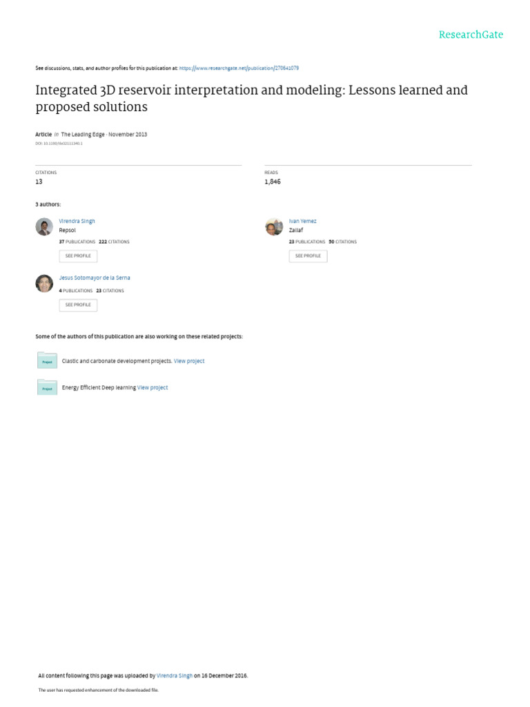 Integrated 3D Reservoir Interpretation and Modeling - TLE - Nov2013 ...