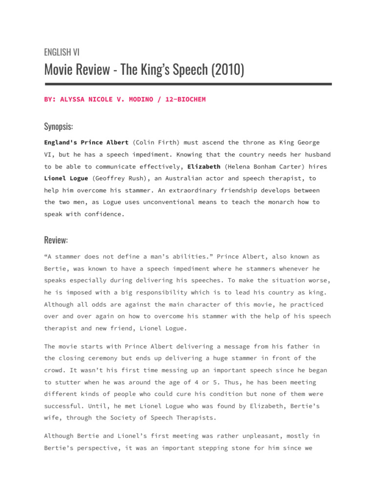 King's Speech Movie Review | PDF