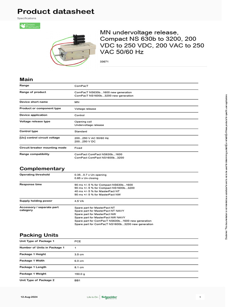 Schneider Electric - UVR Coil - 33671 | PDF