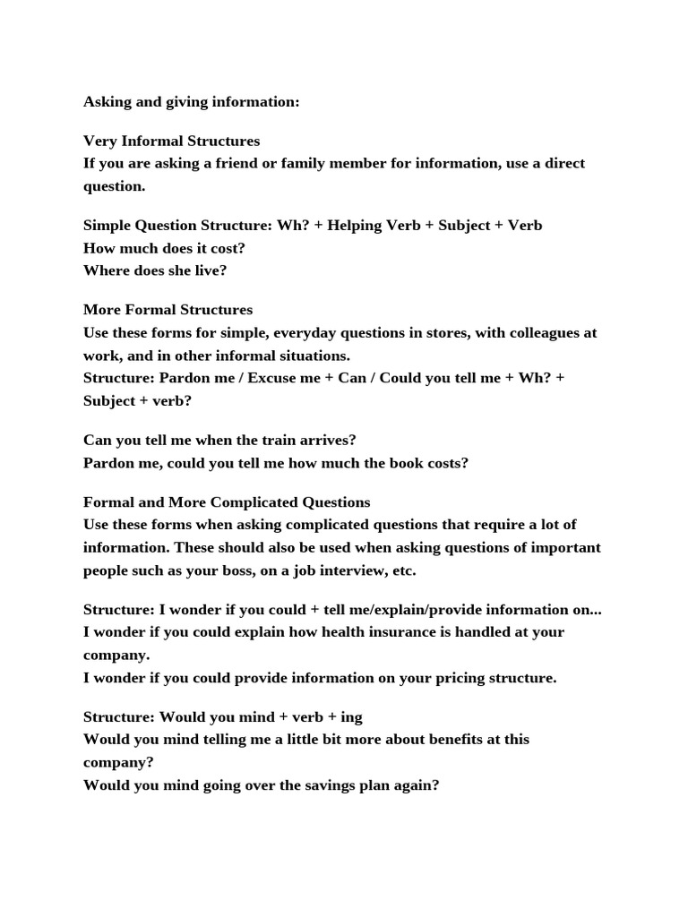 Asking and giving information | PDF