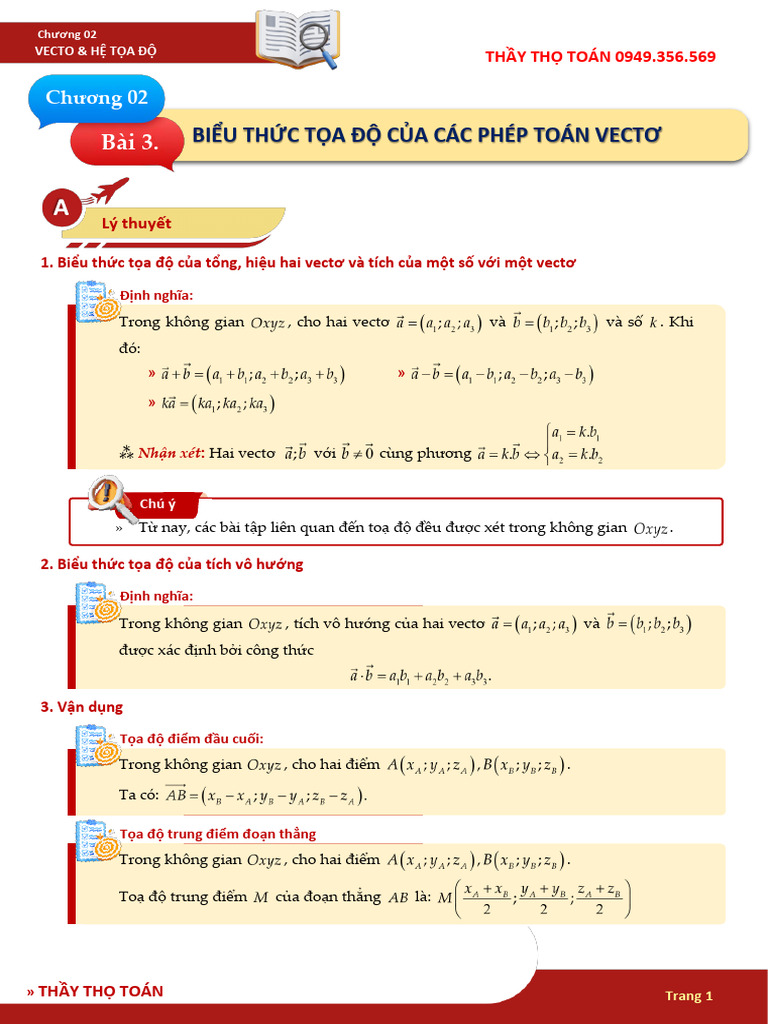 C2 B3 BIỂU THỨC TỌA ĐỘ CỦA CÁC PHÉP TOÁN VECTƠ P3 | PDF
