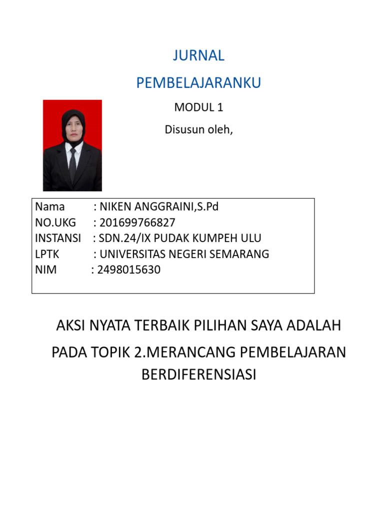 CONTOH JURNAL 2A Jurnal Pembelajaranku Modul 1 PPG | PDF