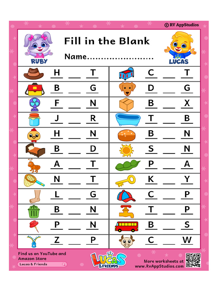 136 Free Printable Worksheets For Kids Fill in The Blank Words ...