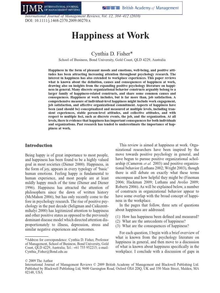 Happiness at Work | PDF | Job Satisfaction | Happiness