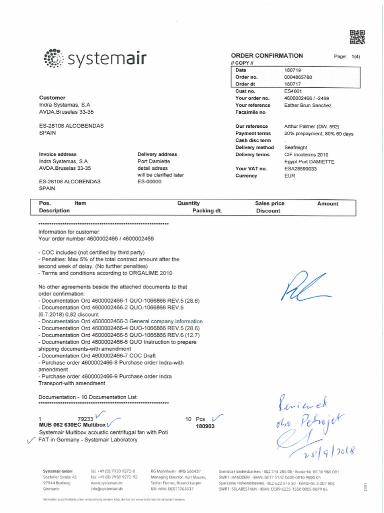 Order Confirmation-Systemair | PDF
