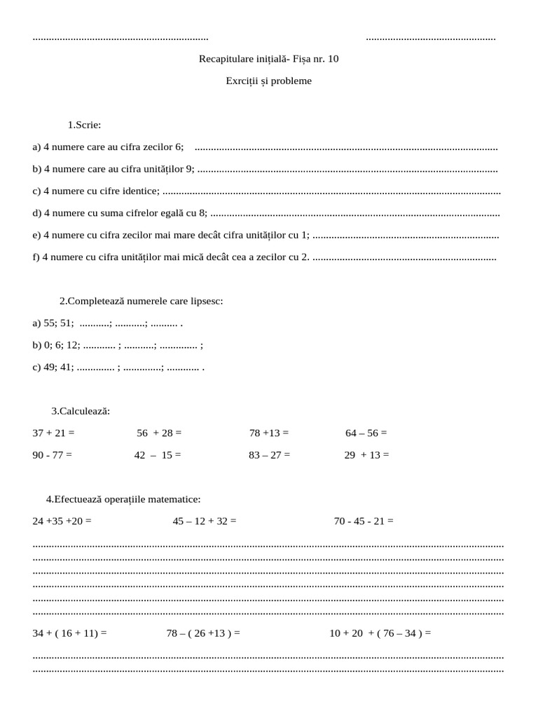 Recapitulare Initiala 10 Mem Clasa A Iia | PDF