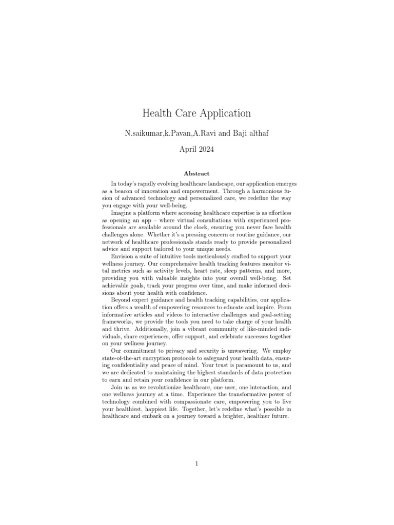 Innovative Health Care App Overview | PDF | Usability | Self-Improvement