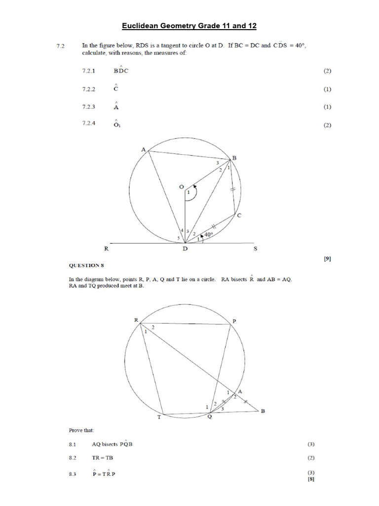 Euclidean Geometry Grade 11 and 12 - Q & A | PDF