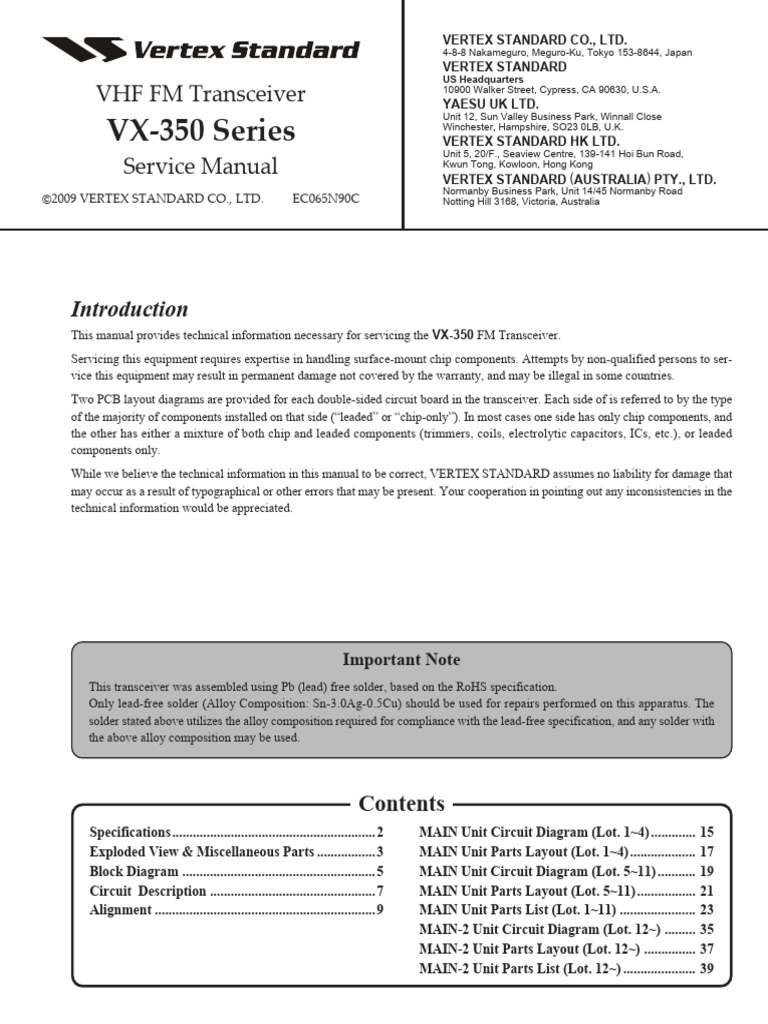 VX-350 Series: VHF FM Transceiver | PDF