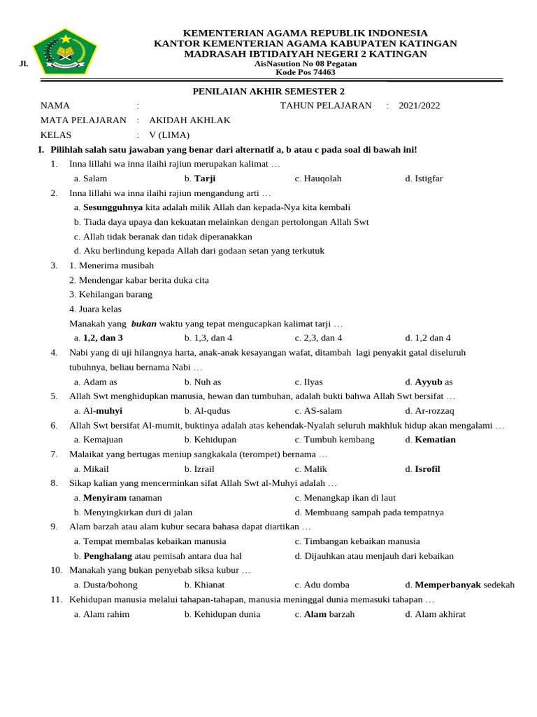 Akidah Kelas 5 S 2 | PDF