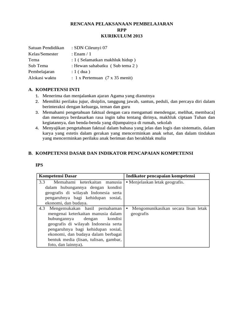 RENCANA PELAKSANAAN PEMBELAJARAN Kls 6 | PDF