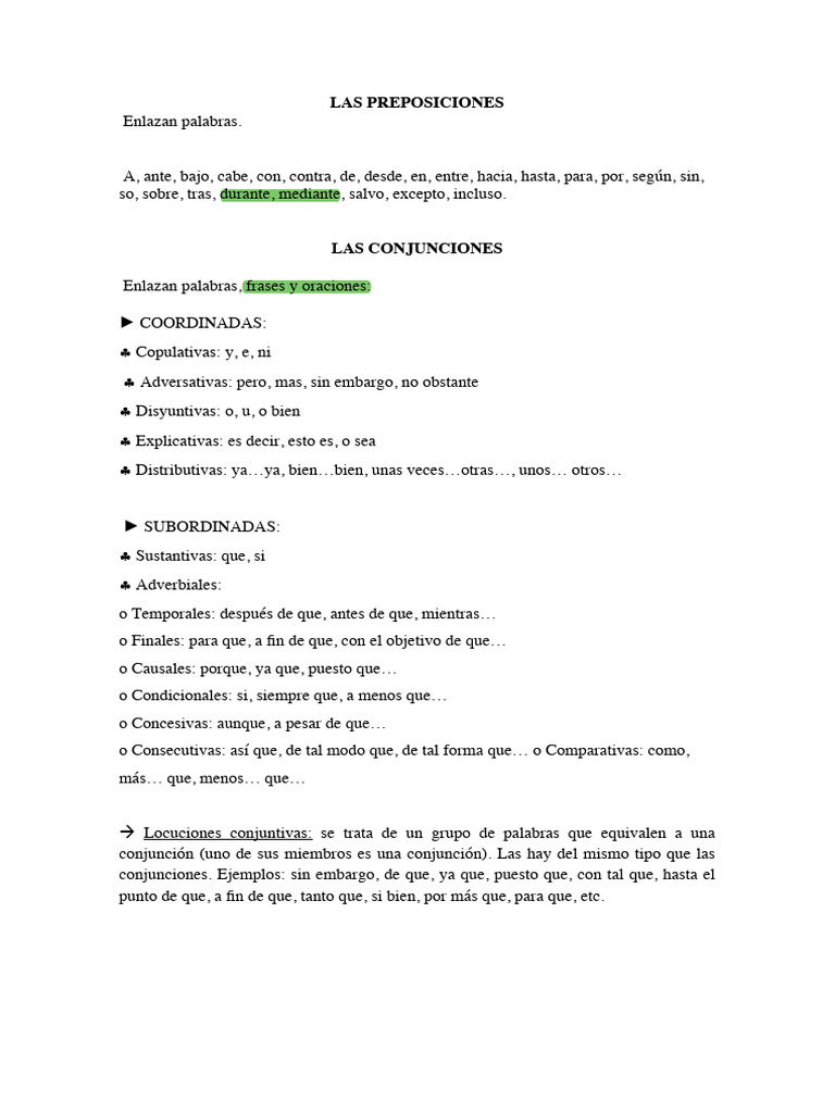 Preposiciones y Conjunciones | PDF