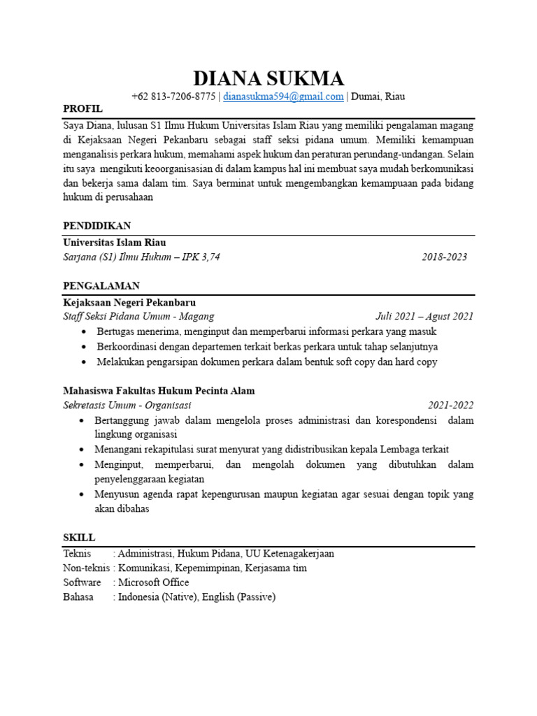 CV Diana Sukma | PDF | Business