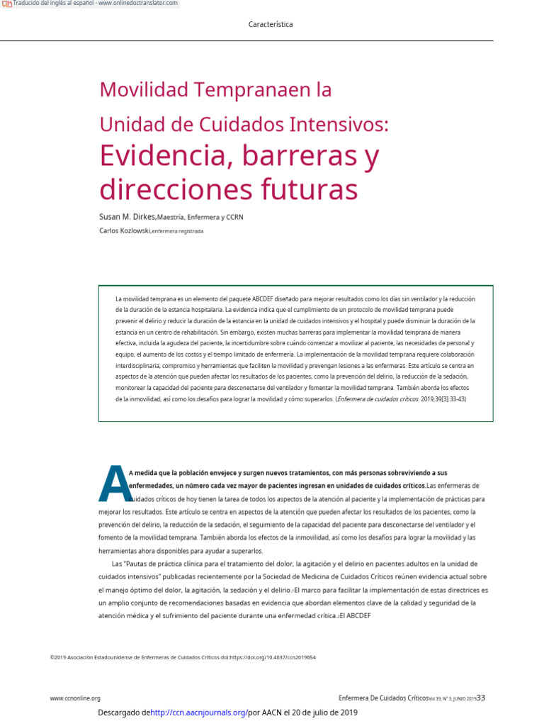 Early Mobility in The Intensive Care Unit Evidence Barriers and Future ...