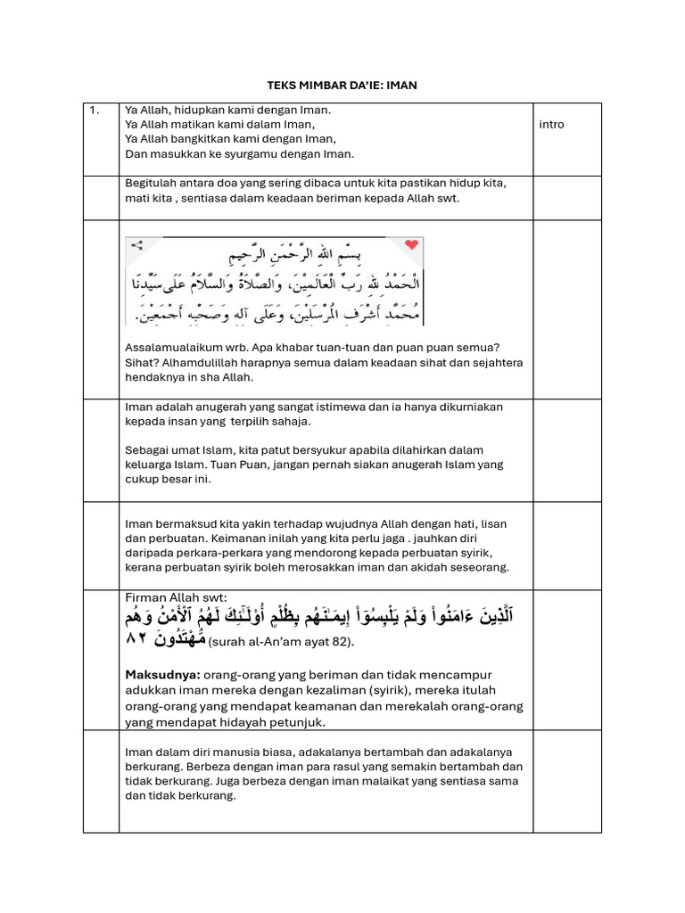 Teks Mimbar Da'Ie (Iman) New | PDF | Theology | Religious Belief And ...