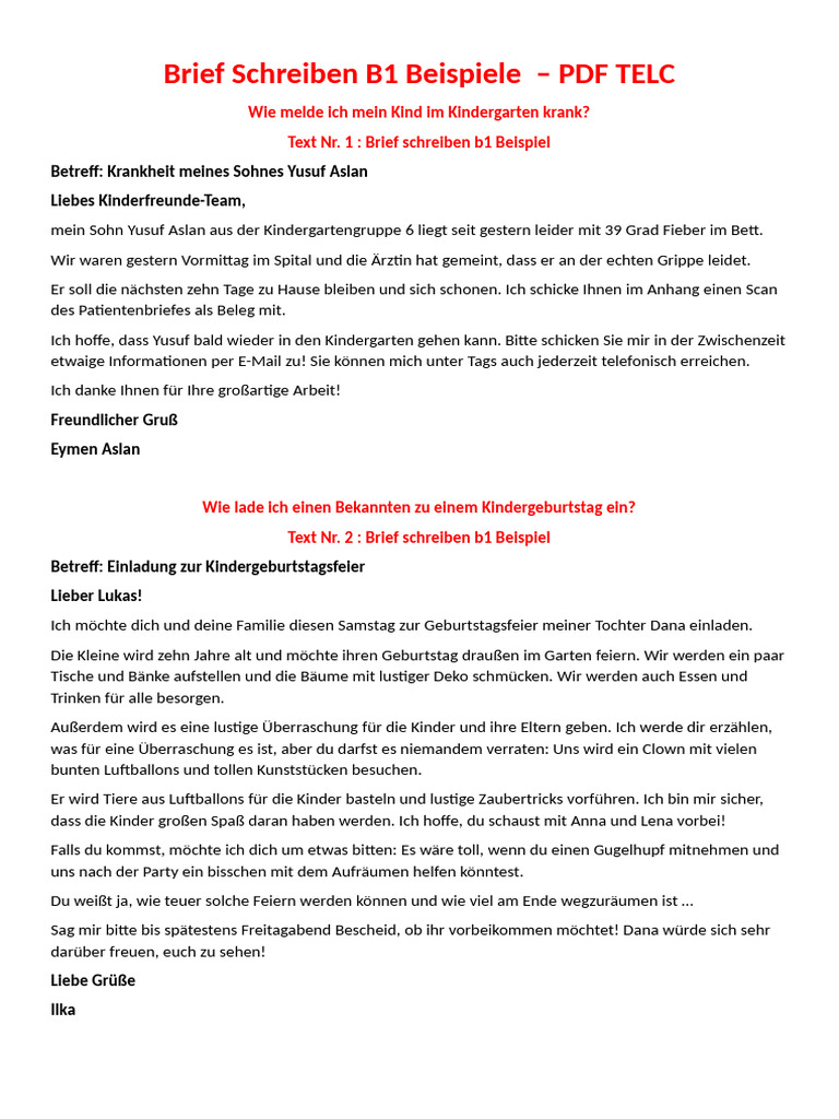 Brief Schreiben B1 Beispiele Telc 2024 | PDF