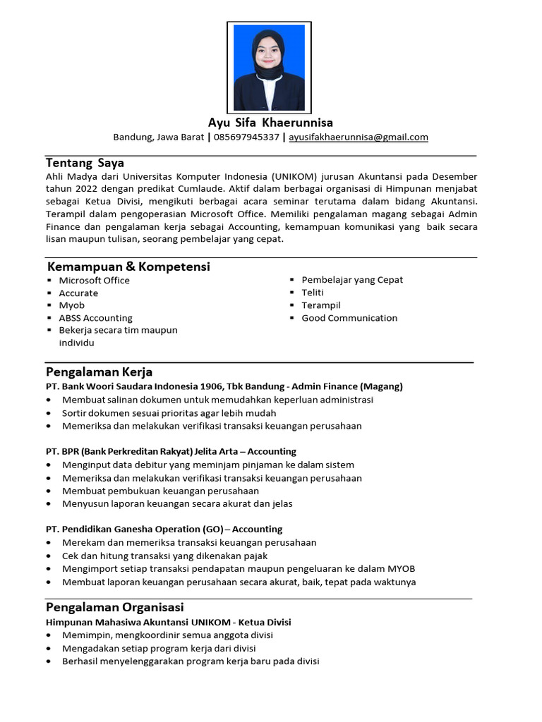 CV - Ayu Sifa Khaerunisa | PDF