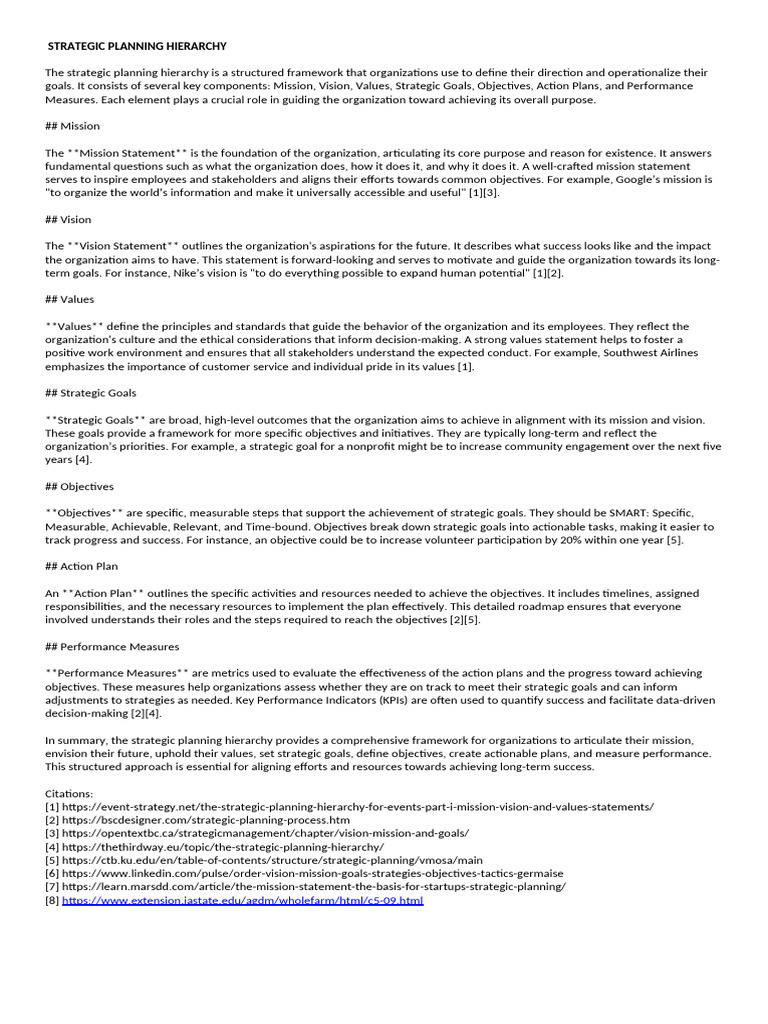 NOTES STRATEGIC PLANNING HIERARCHY | PDF