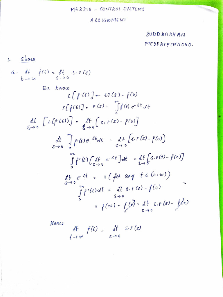 Control Systems Me21btech11050 Assignment 1 | PDF
