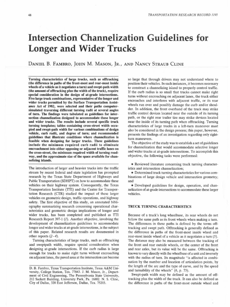 Intersection Channelization Guidelines For Longer and Wider Trucks | PDF