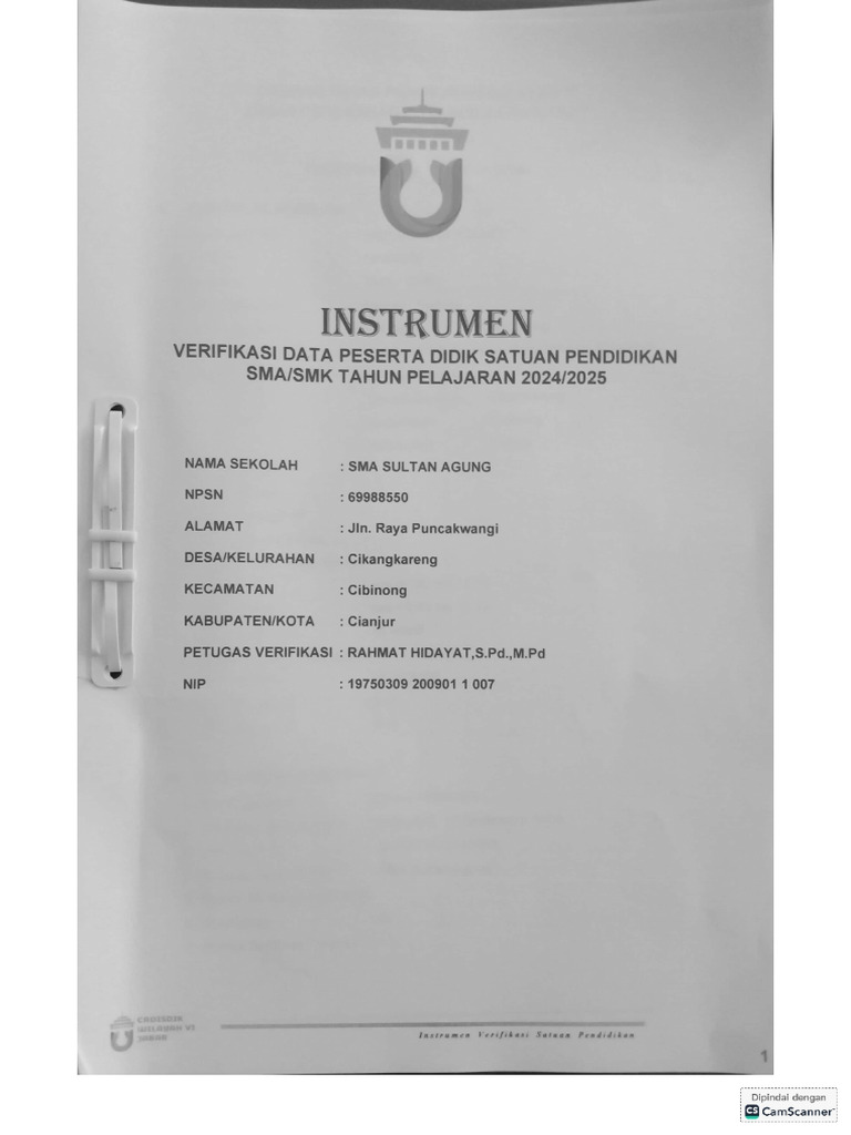 Instrumen Verifikasi Peserta Didik Satuan Pendidik SMK SMA Tahun Pelajaran 20242025 | PDF