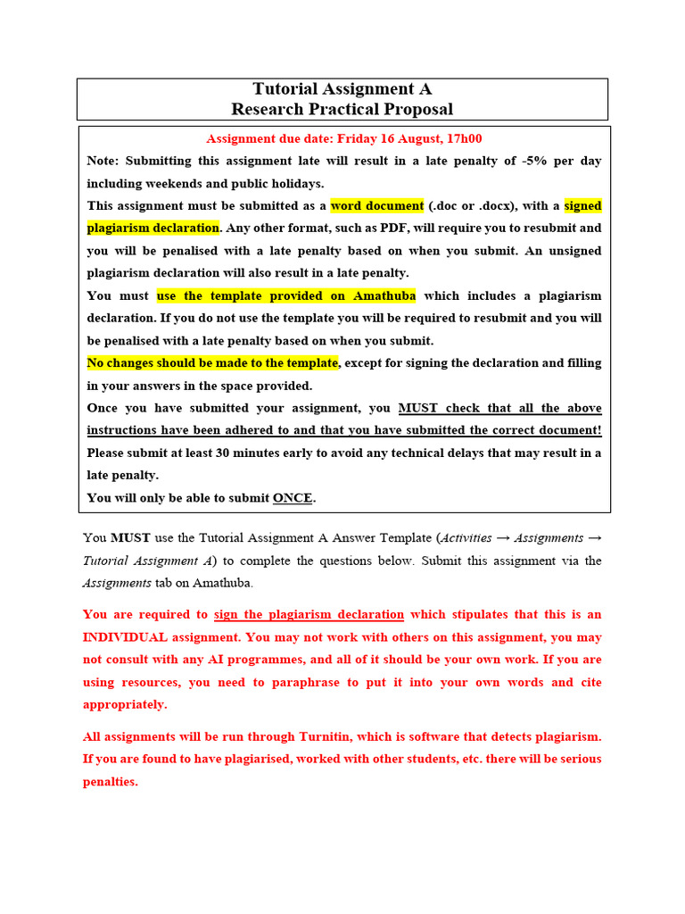 Tutorial Assignment A Instructions 2024 | PDF