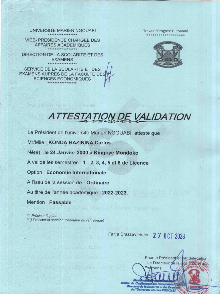 Attestation de Validation | PDF