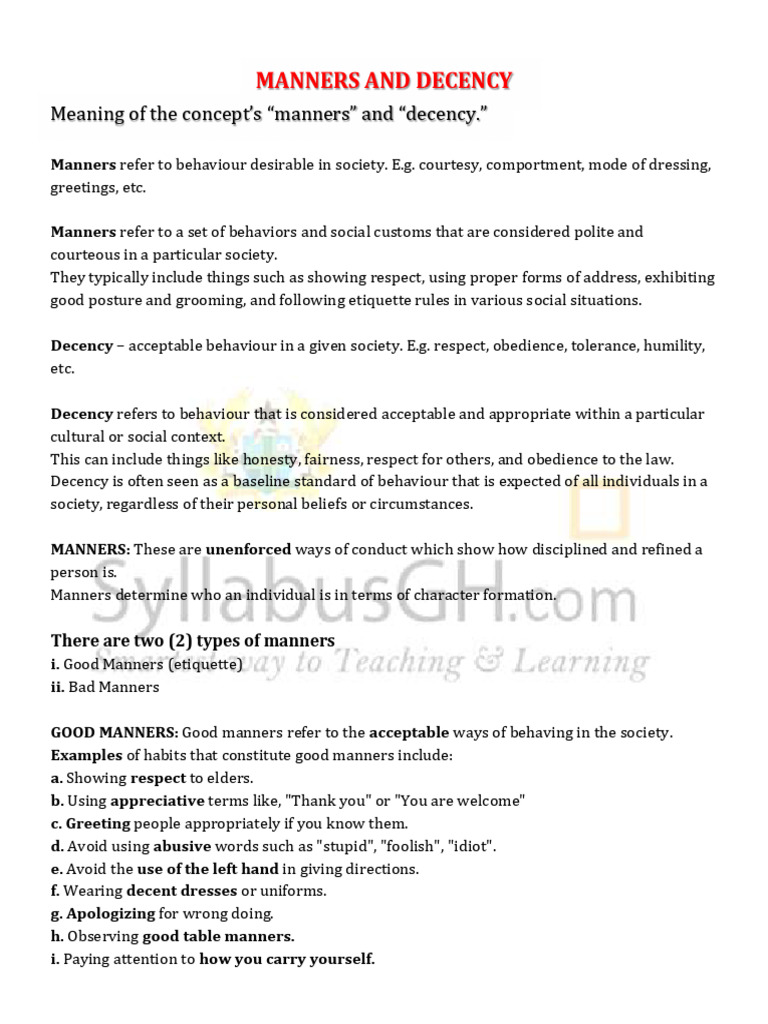 1.0.5 MANNERS AND DECENCY | PDF 1.0.5 MANNERS AND DECENCY | PDF