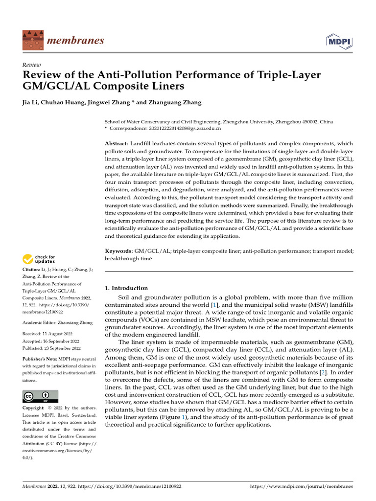 Review of The Anti-Polution Performance of Triple-Layer Composite ...