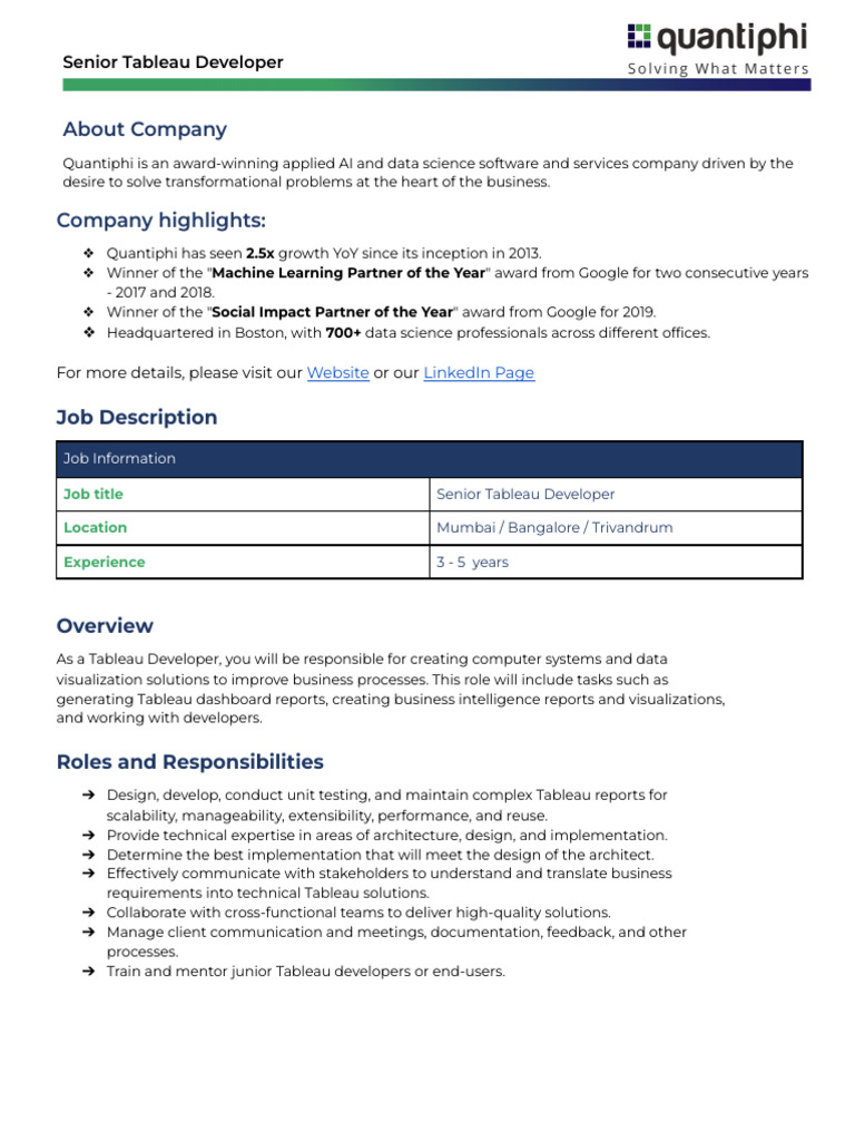 Tableau Developer | PDF