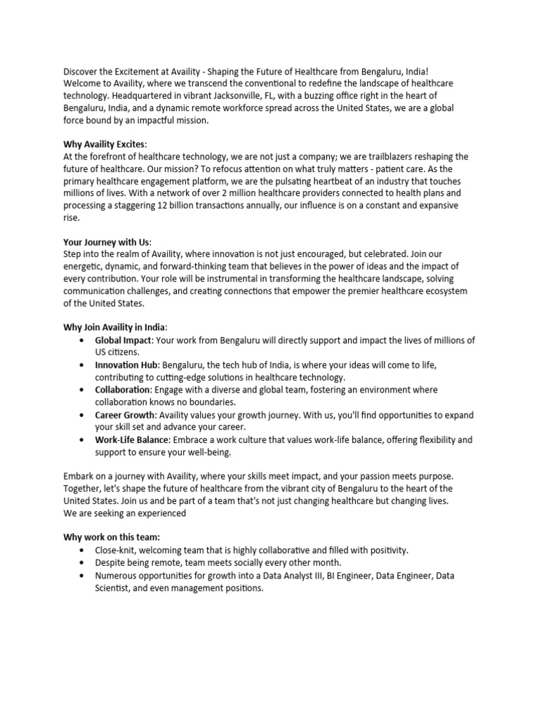 Data Analyst III - Availity JD | PDF