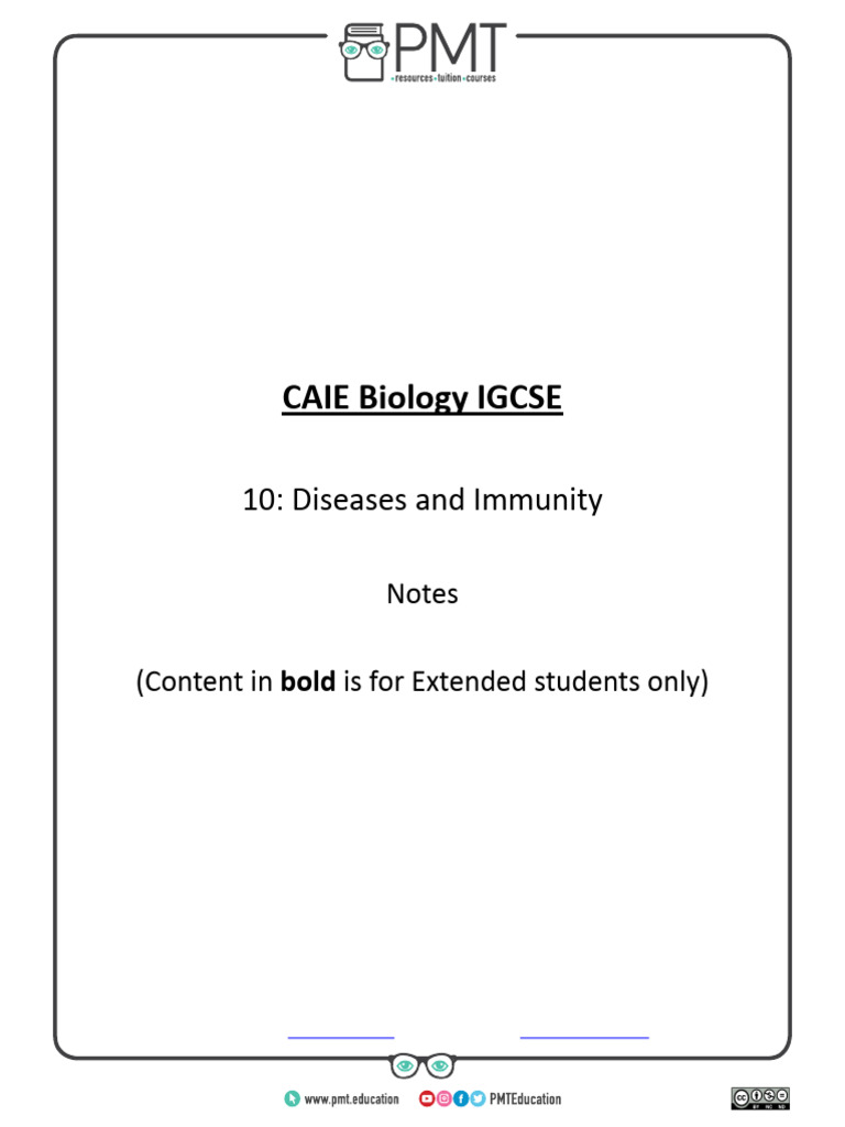 Summary Notes - Topic 10 Diseases and Immunity - CAIE Biology IGCSE | PDF