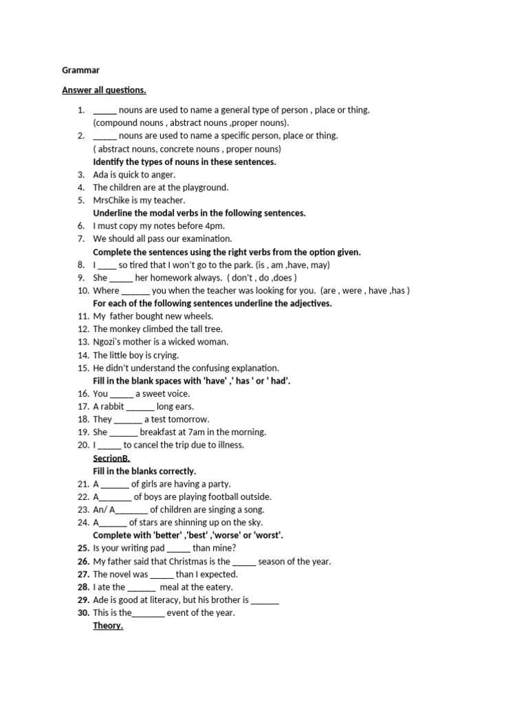 Grammar year 4 | PDF