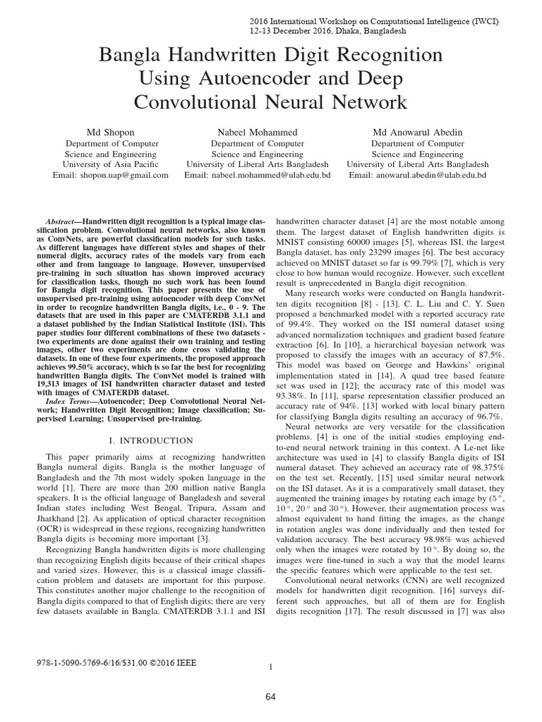 Bangla Handwritten Digit Recognition | PDF