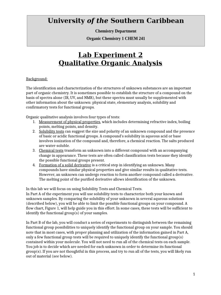 Lab Exercise 2 Qualitative Organic Analysis | PDF