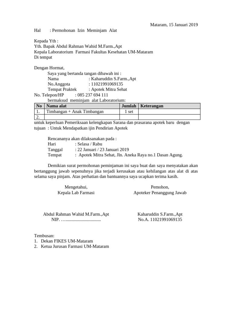 Surat-Permohonan-Peminjaman-Alat-PMat Rev 1 | PDF