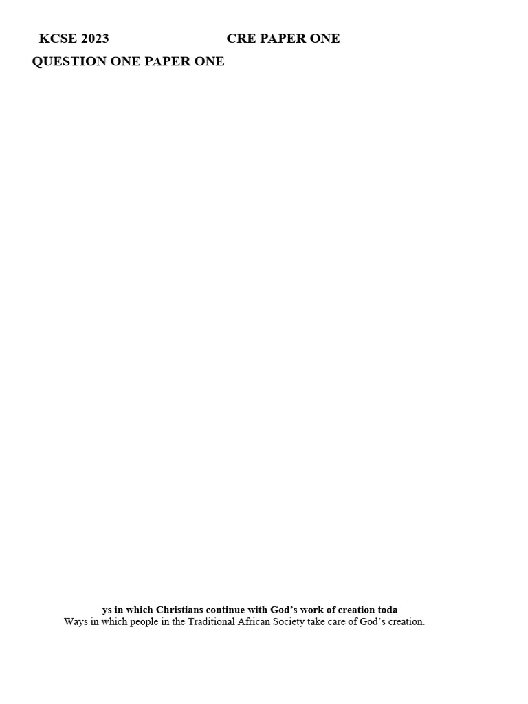 CRE PAPER PAPER ONE KCSE QUESTIONS 2023 | PDF