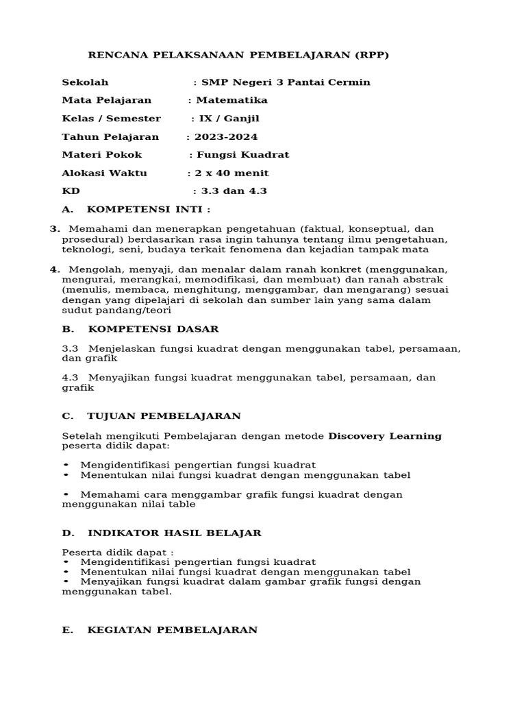 Rencana Pelaksanaan Pembelajaran | PDF