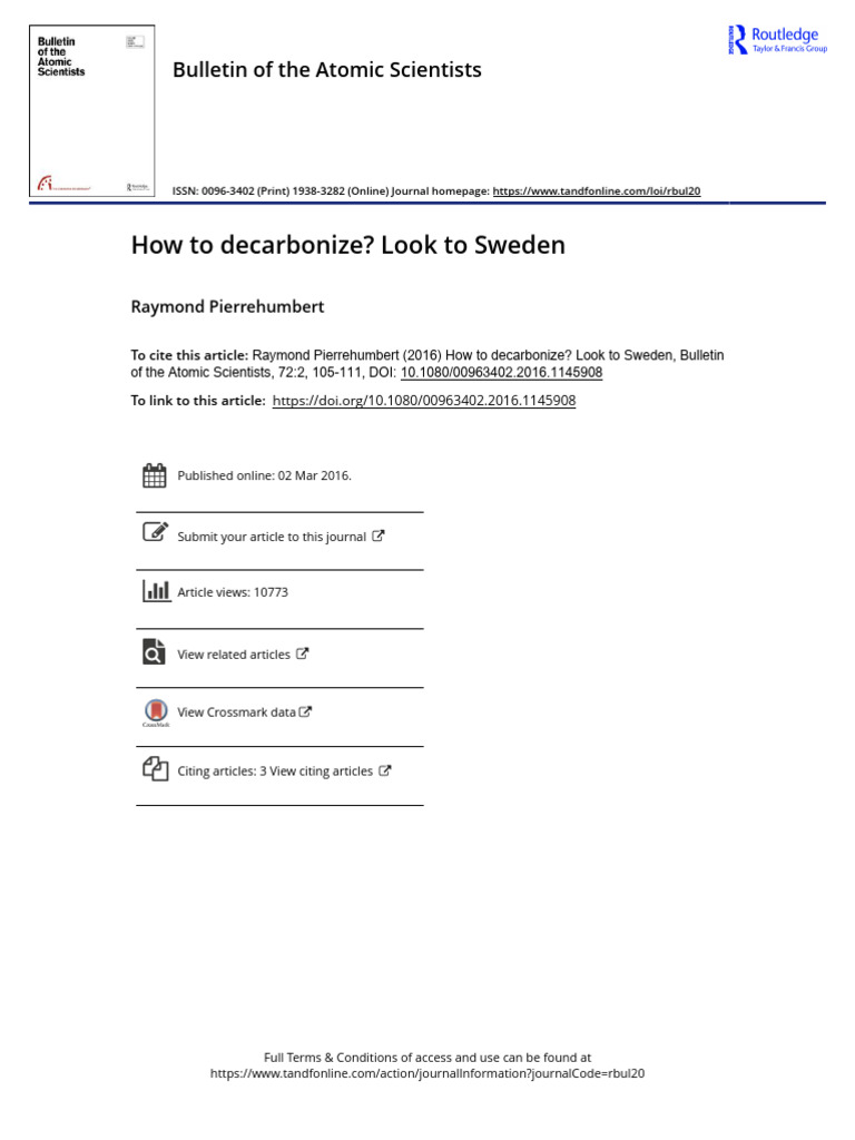 Pierrehumbert (2016) How To Decarbonize Look To Sweden | PDF