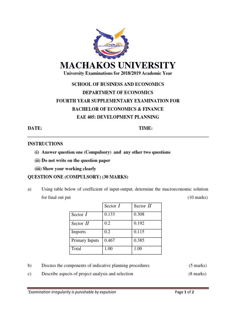 Eae 405 Development Planning | PDF | Economics | Input–Output Model