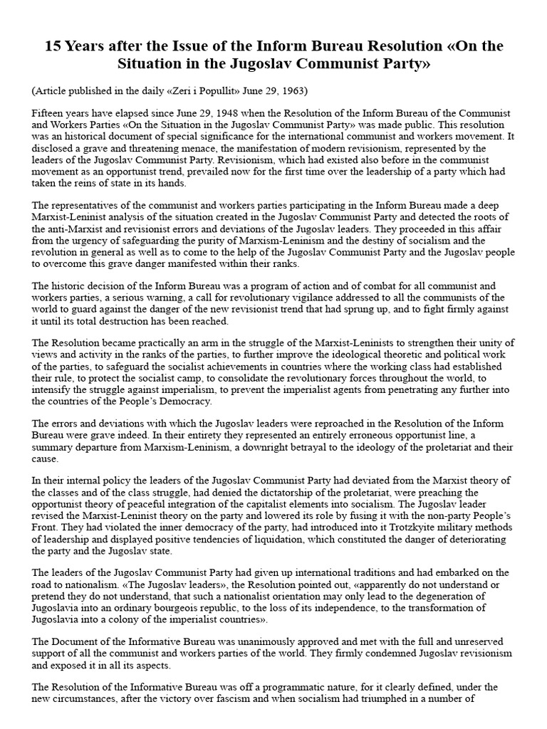 15 Years After The Issue of The Inform Bureau Resolution | PDF