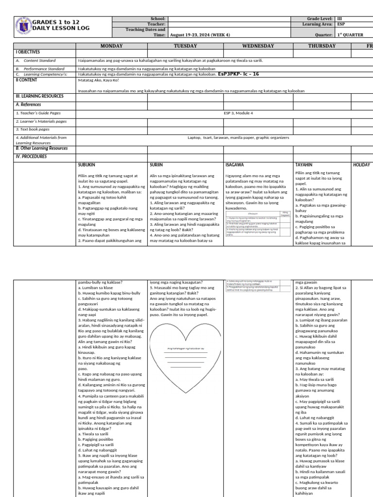 Grade 3 ESP Lesson Plan | PDF