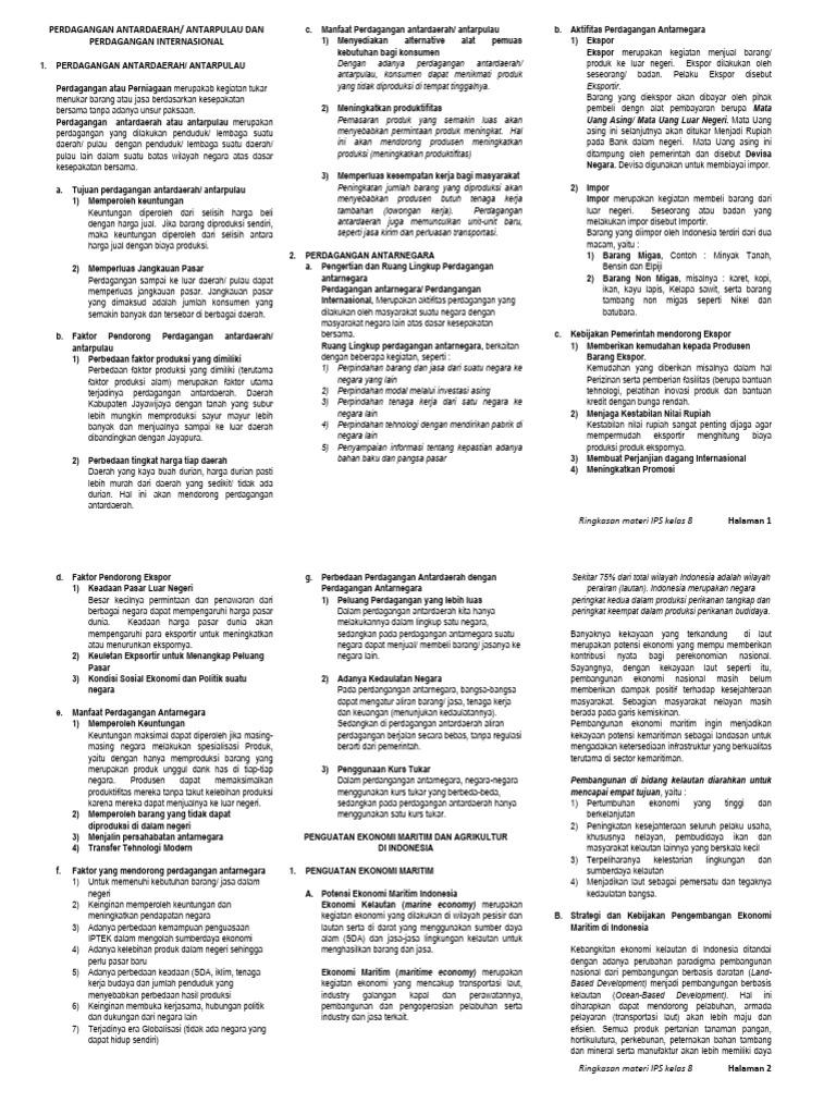 Ringkasan Materi Ips KLS 8 | PDF | Business | Finance & Money Management