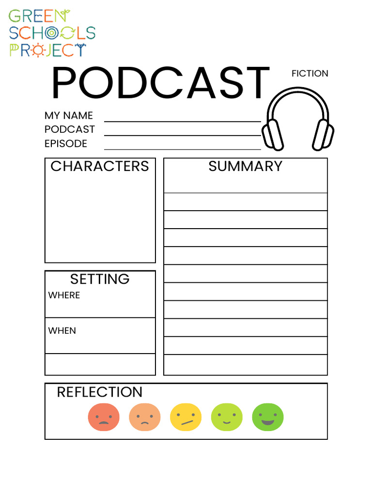Black Simple Fiction Podcast Reflection Worksheet | PDF