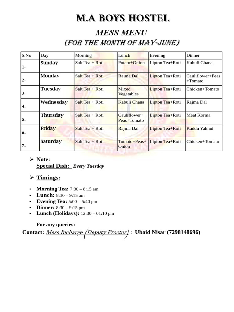 Mess Menu May-June | PDF