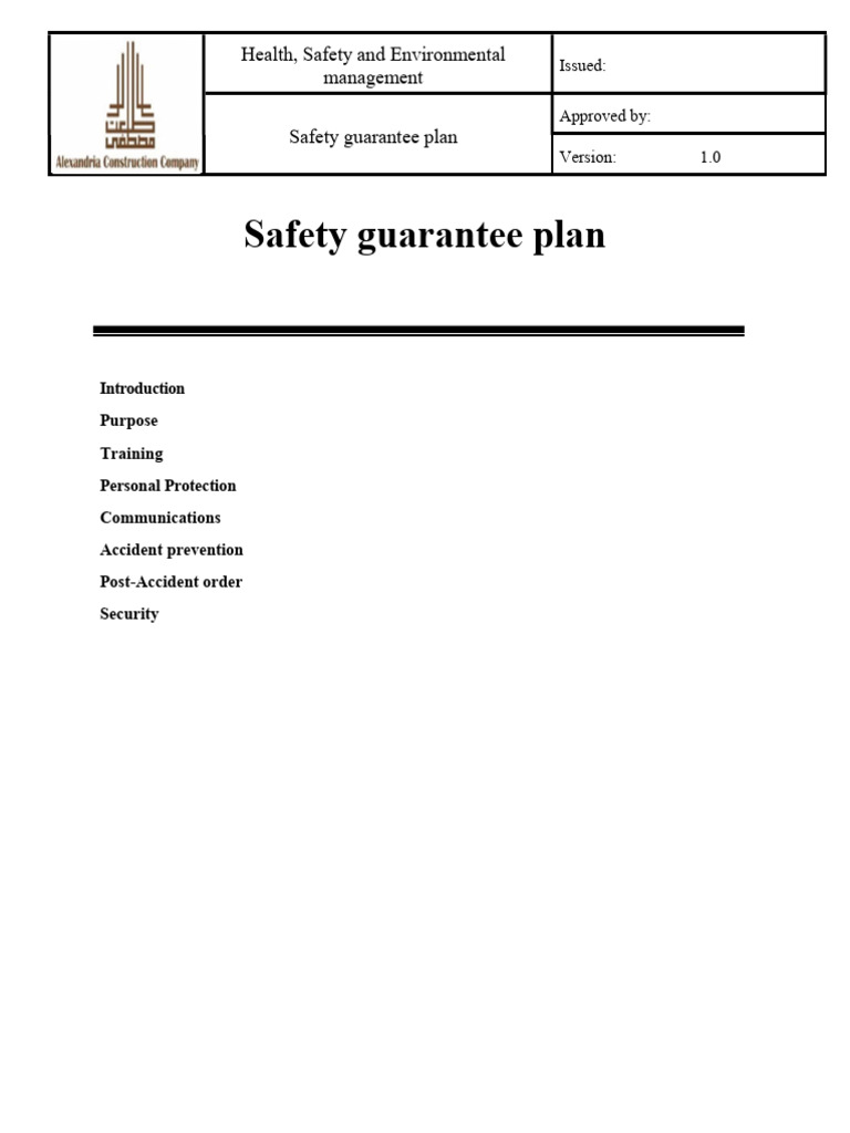 Health, Safety and Environmental Management Safety Guarantee Plan | PDF
