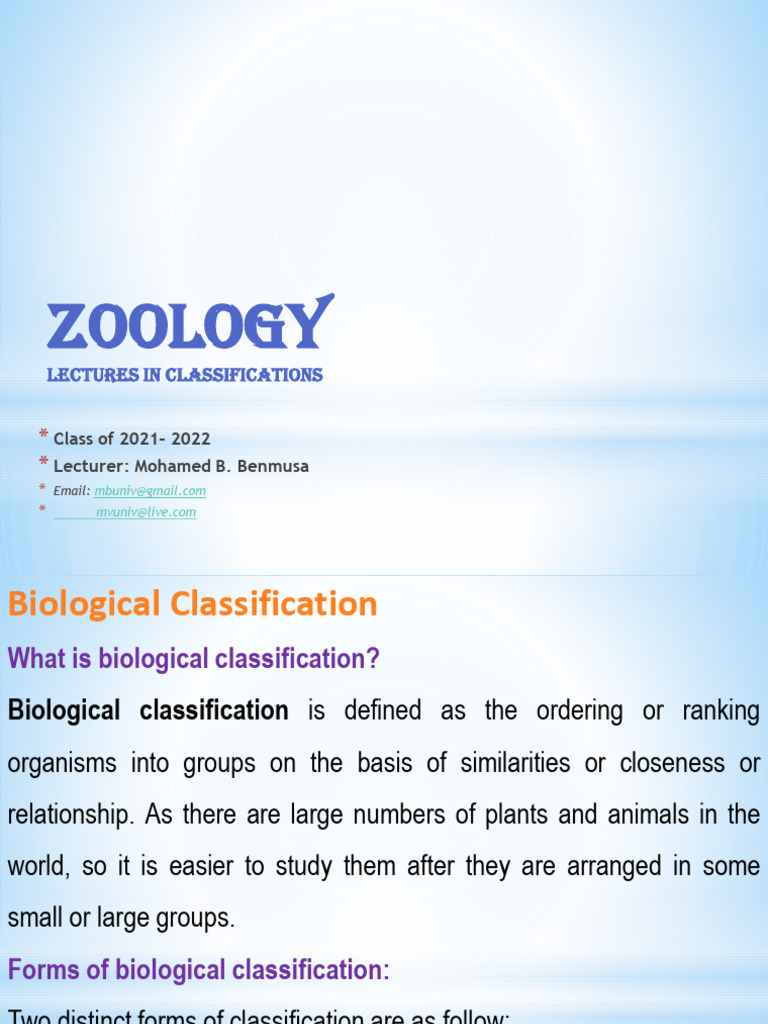 Zoology Lectures Classifications 2003 | PDF