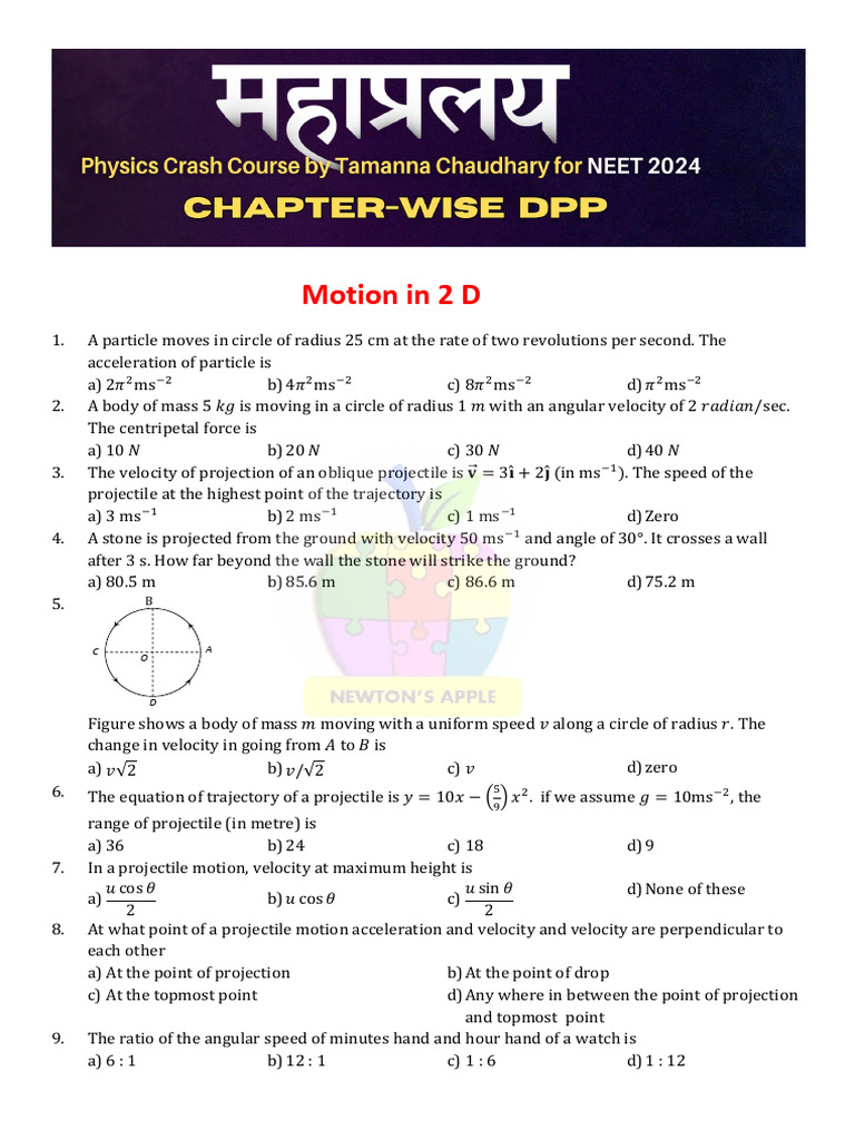 Maha Pralay DPP - Motion in 2d | PDF